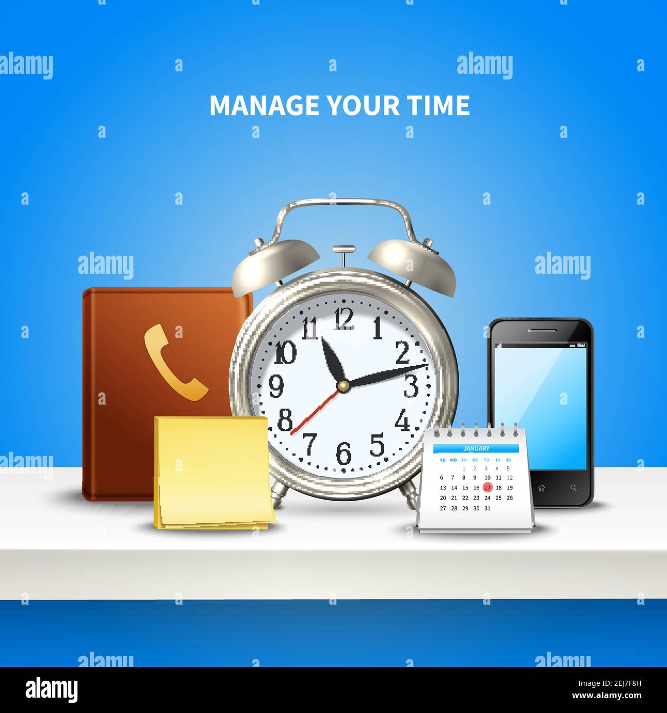 Time management realistic and colored composition with manage your time ...