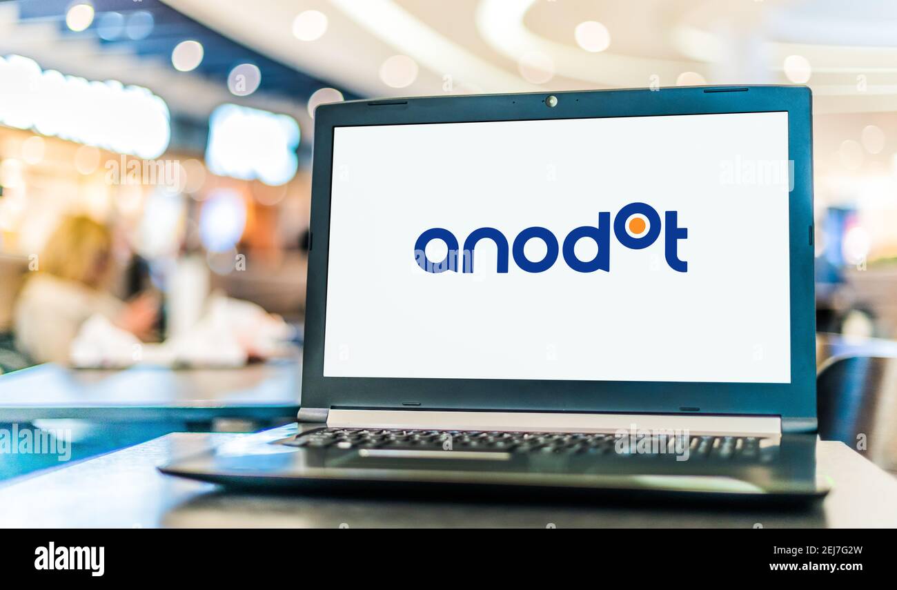 POZNAN, POL - NOV 12, 2020: Laptop computer displaying logo of Anodot ...