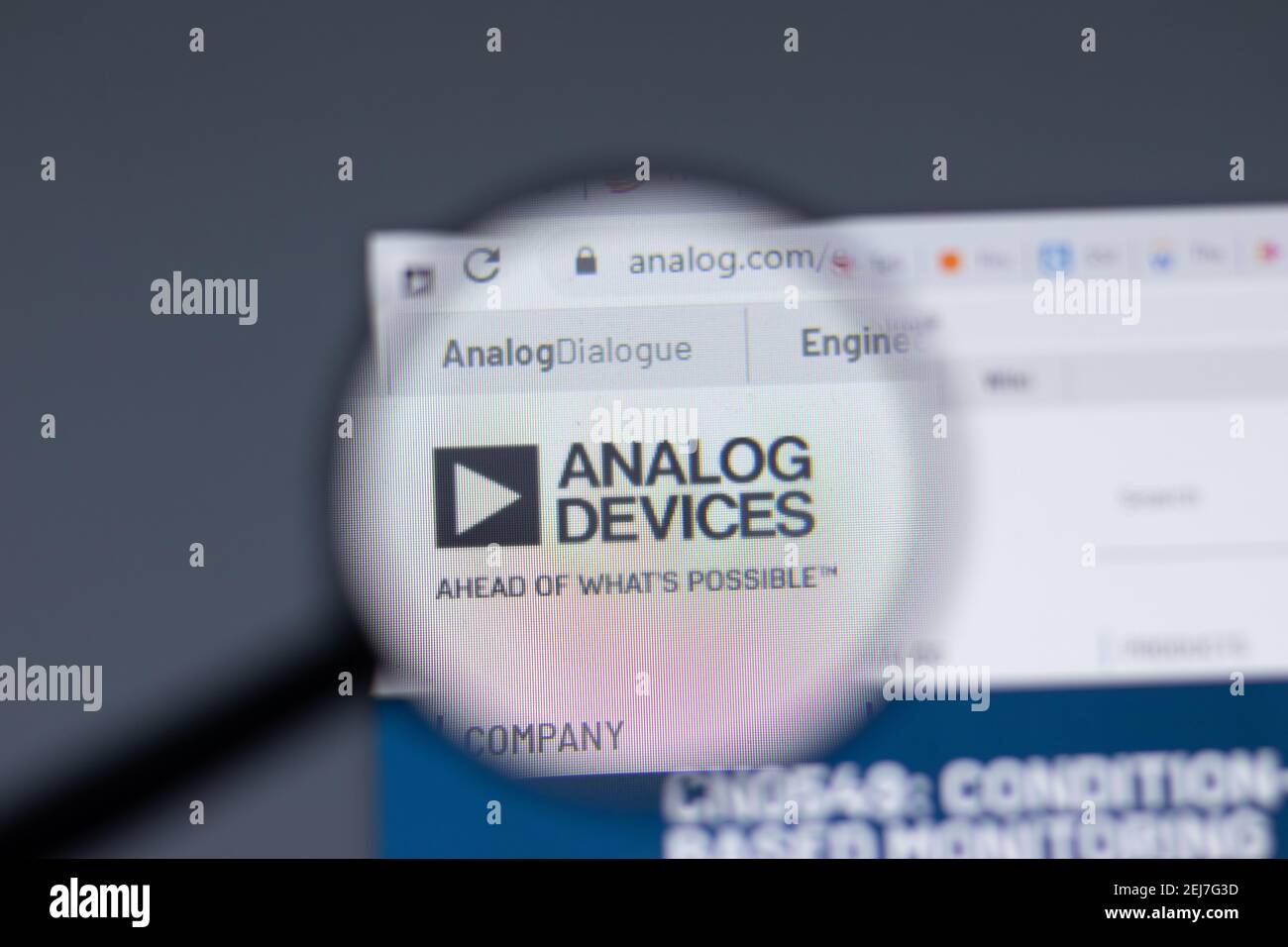 New York, USA - 17 February 2021: Analog Devices logo close up on ...