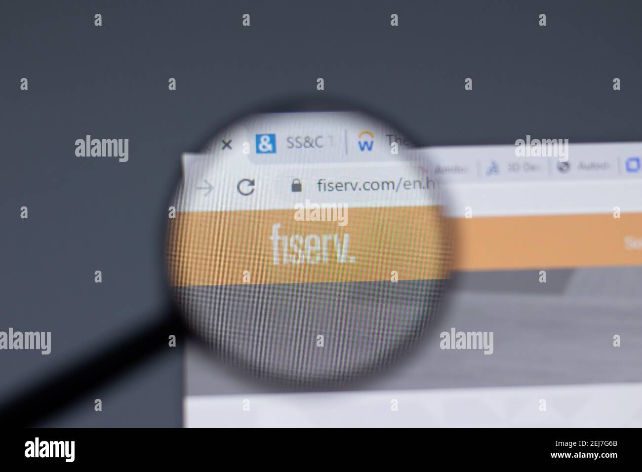 New York, USA - 17 February 2021: Fiserv logo close up on website page ...