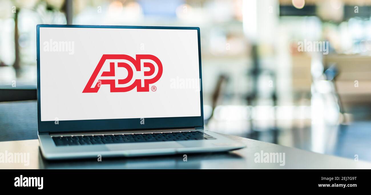 POZNAN, POL - NOV 12, 2020: Laptop computer displaying logo of ...