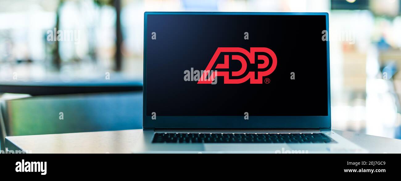 POZNAN, POL - NOV 12, 2020: Laptop computer displaying logo of ...