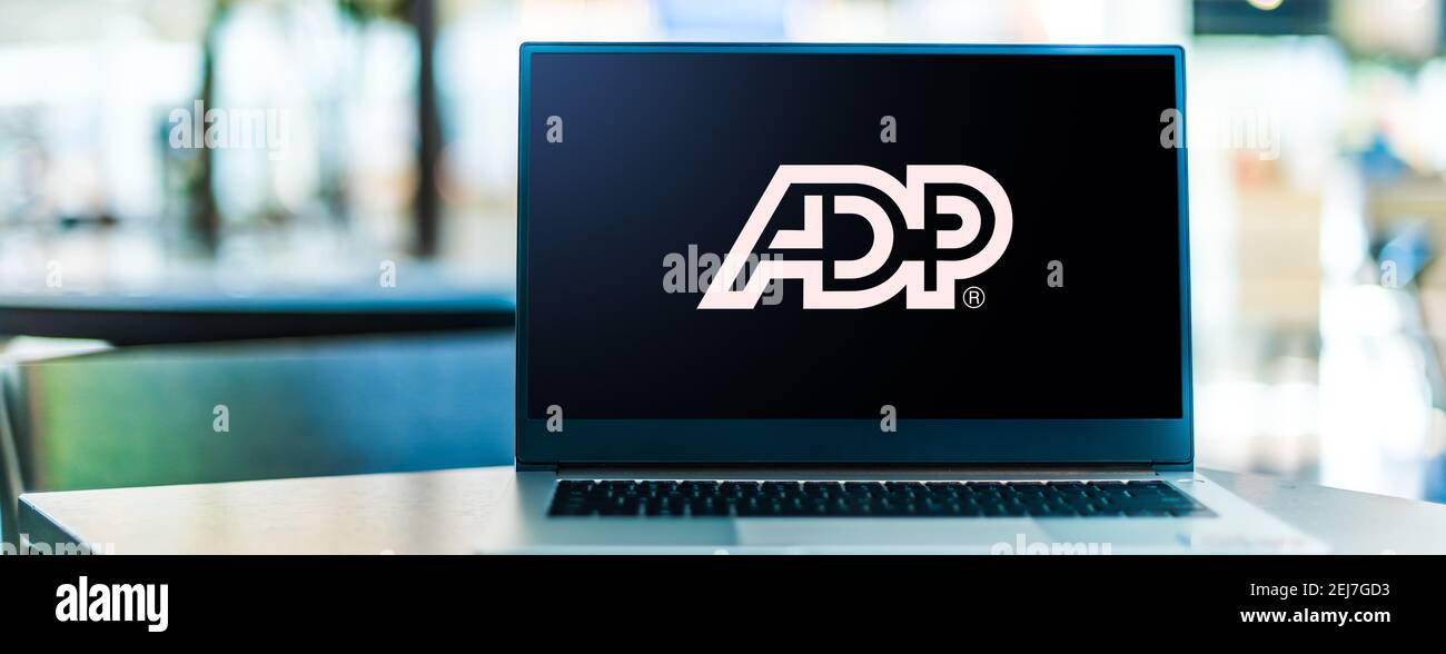 POZNAN, POL - NOV 12, 2020: Laptop computer displaying logo of ...