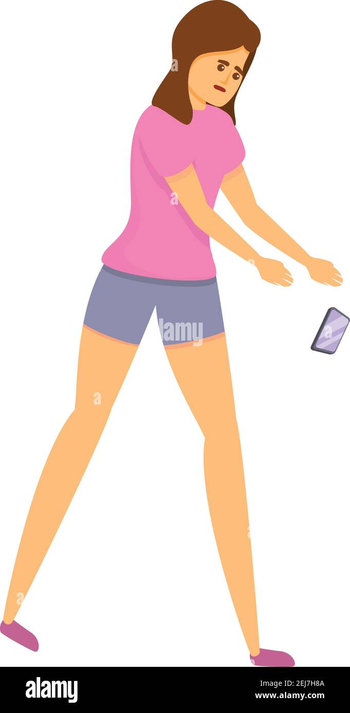 Careless girl with smartphone icon. Cartoon of careless girl with ...