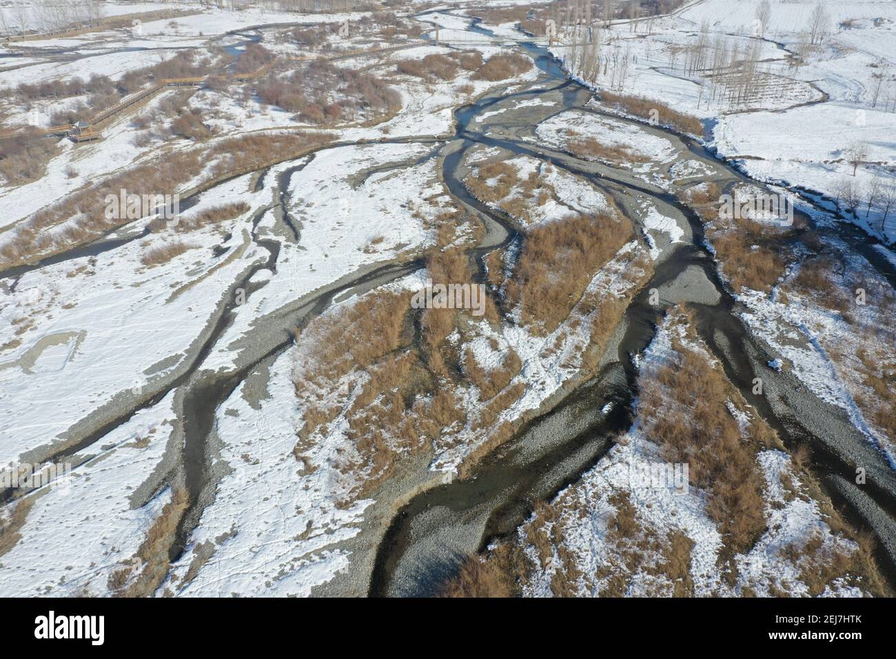 Aerial photos show the section of the Bortala River start melting in ...