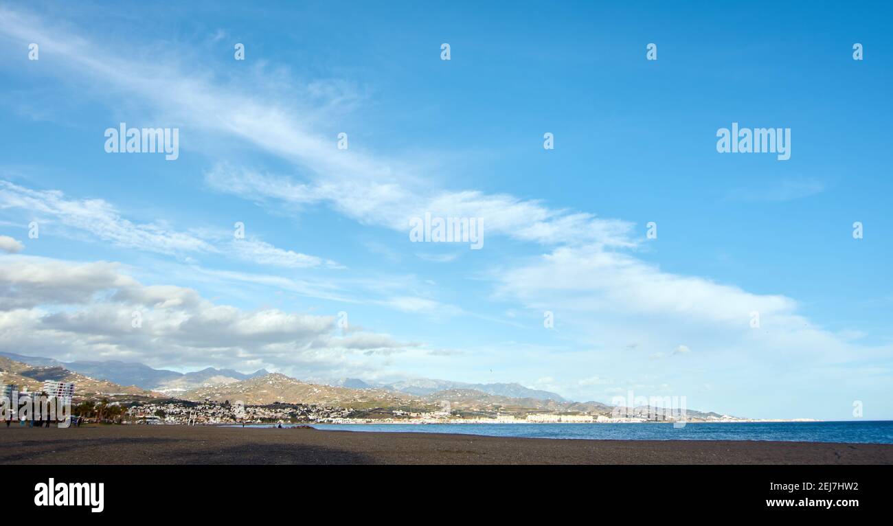 Beautiful view of the sea on background of buildings seen from Torre ...