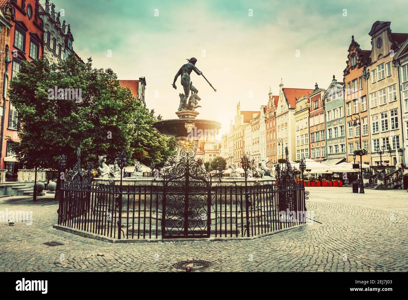 Neptune's fountain in the Old Town of Gdansk. Architecture and ...