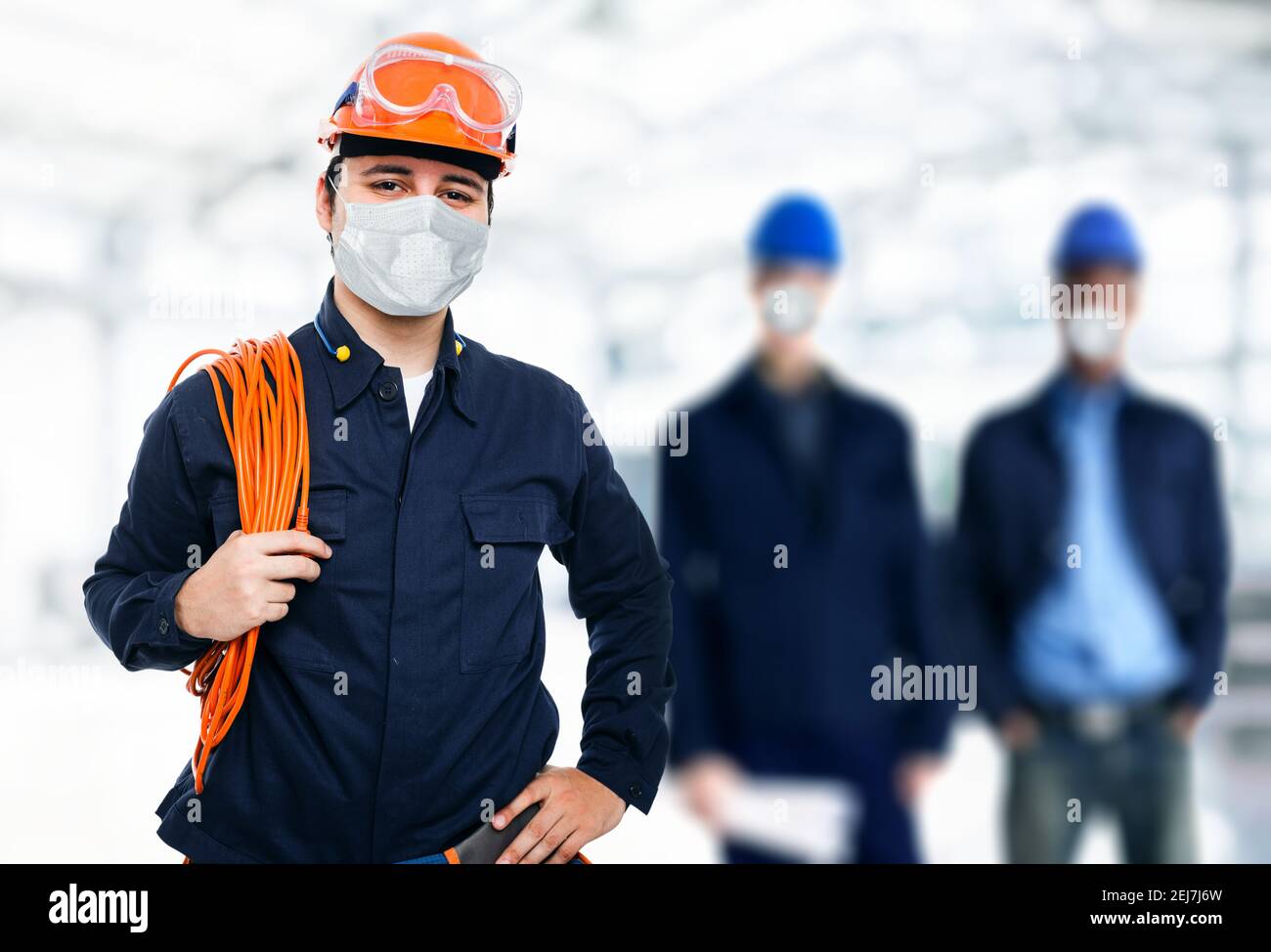 Masked worker portrait, covid coronavirus concept Stock Photo - Alamy