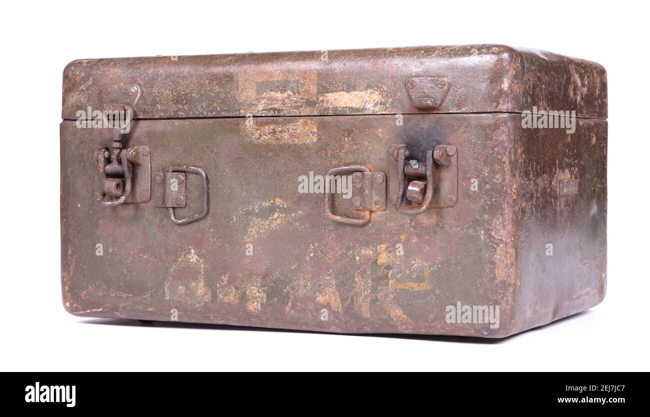 Old rusted green army case, isolated on white Stock Photo - Alamy