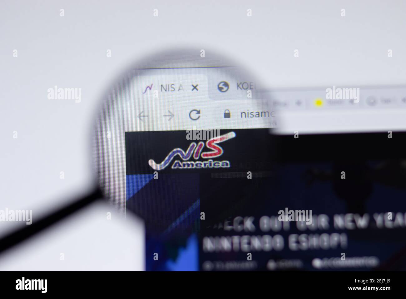 New York, USA - 17 February 2021: NIS America logo close up on website ...