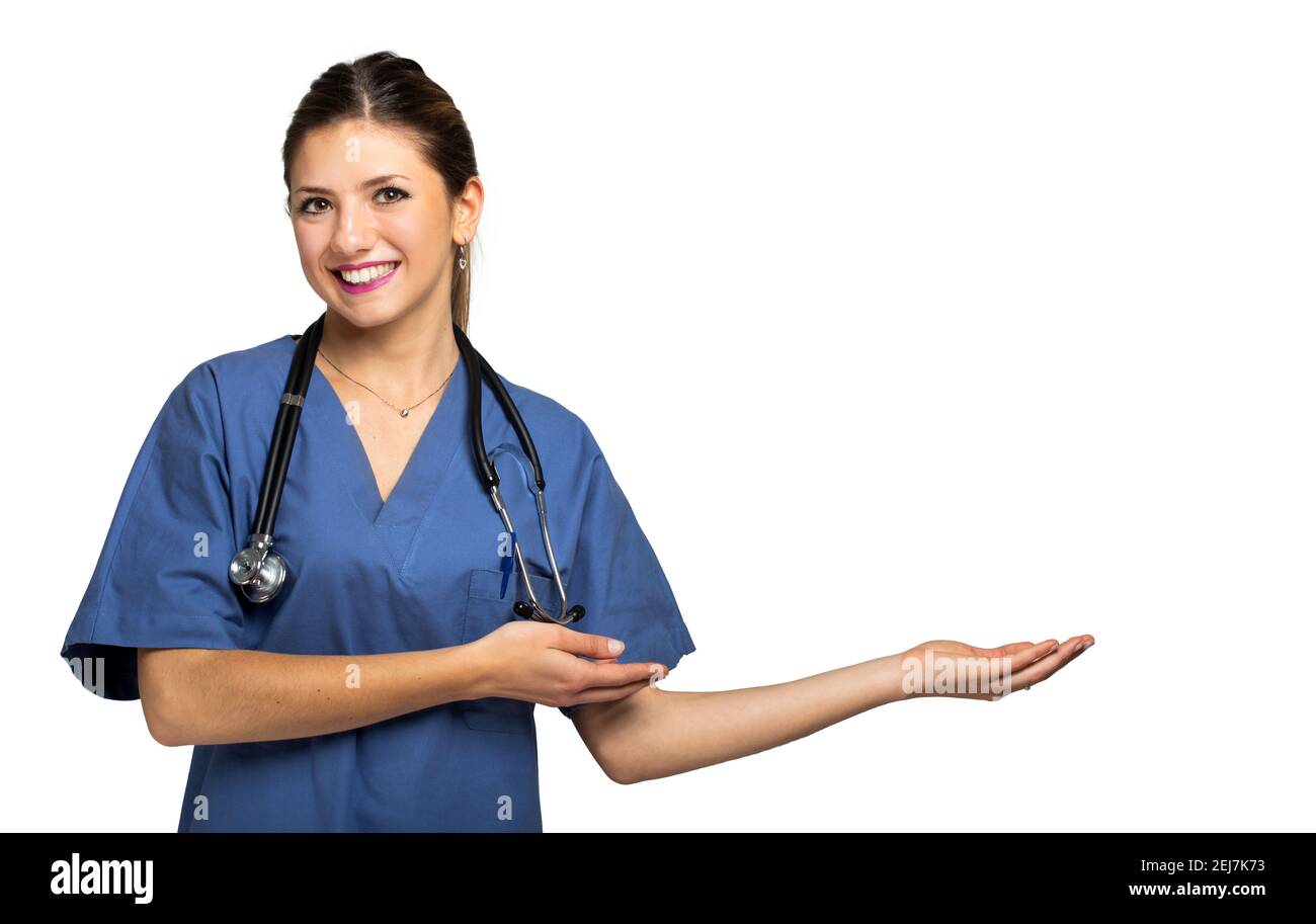 Nurse portrait full length in a welcome pose Stock Photo - Alamy