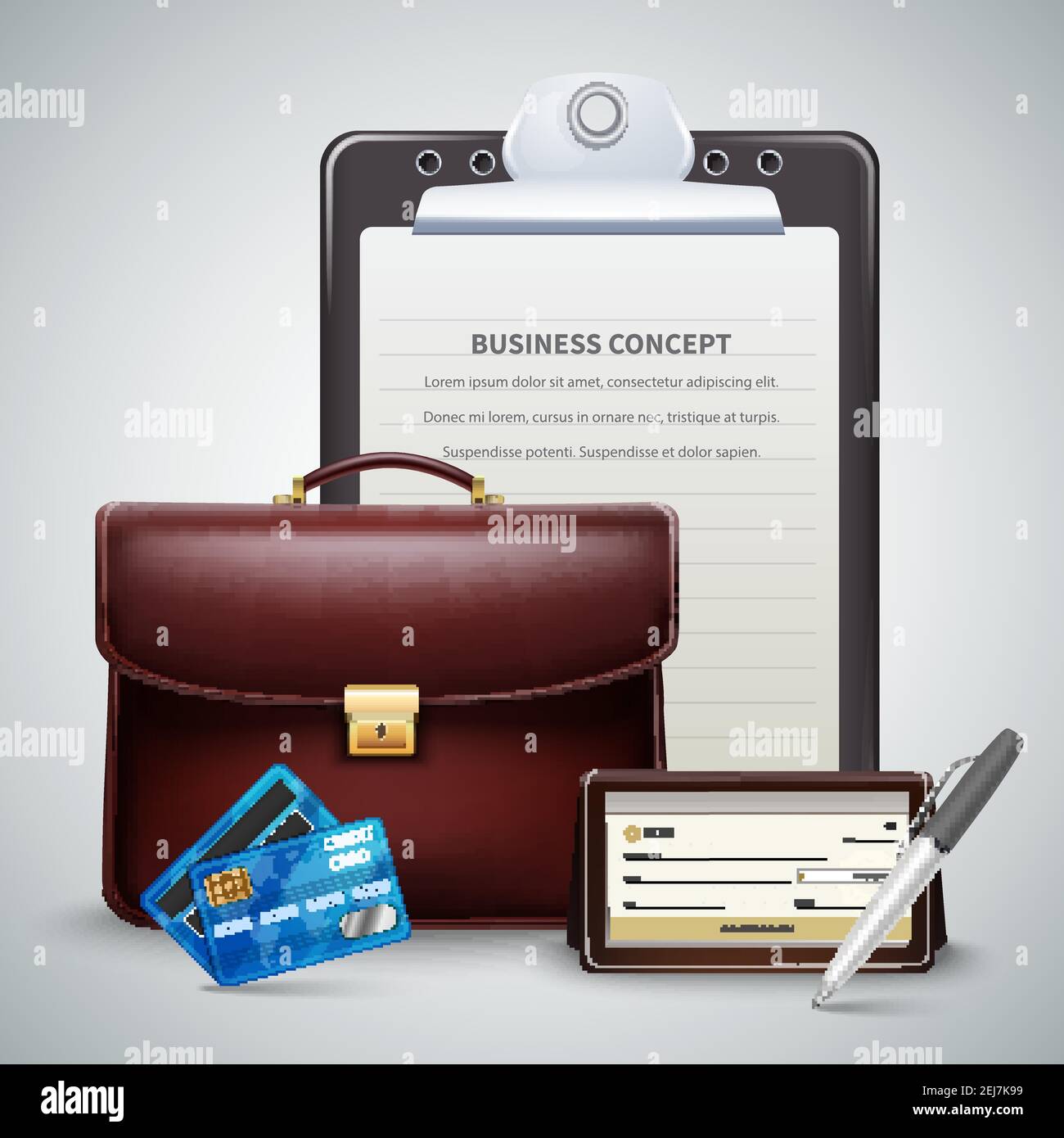 Realistic concept with personal things of businessman including plastic ...