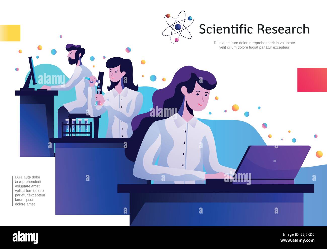 Science abstract colorful composition poster with young researches in ...