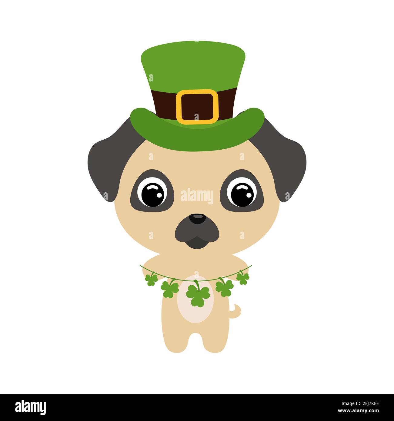 Cute pug dog in green leprechaun hat. Cartoon sweet animal with clovers ...