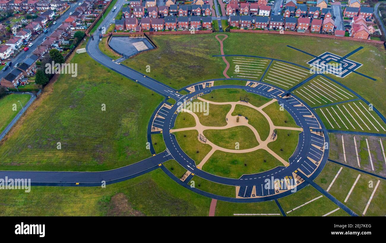 Aerial view of a new cemetery which has been built at Peel House Lane ...