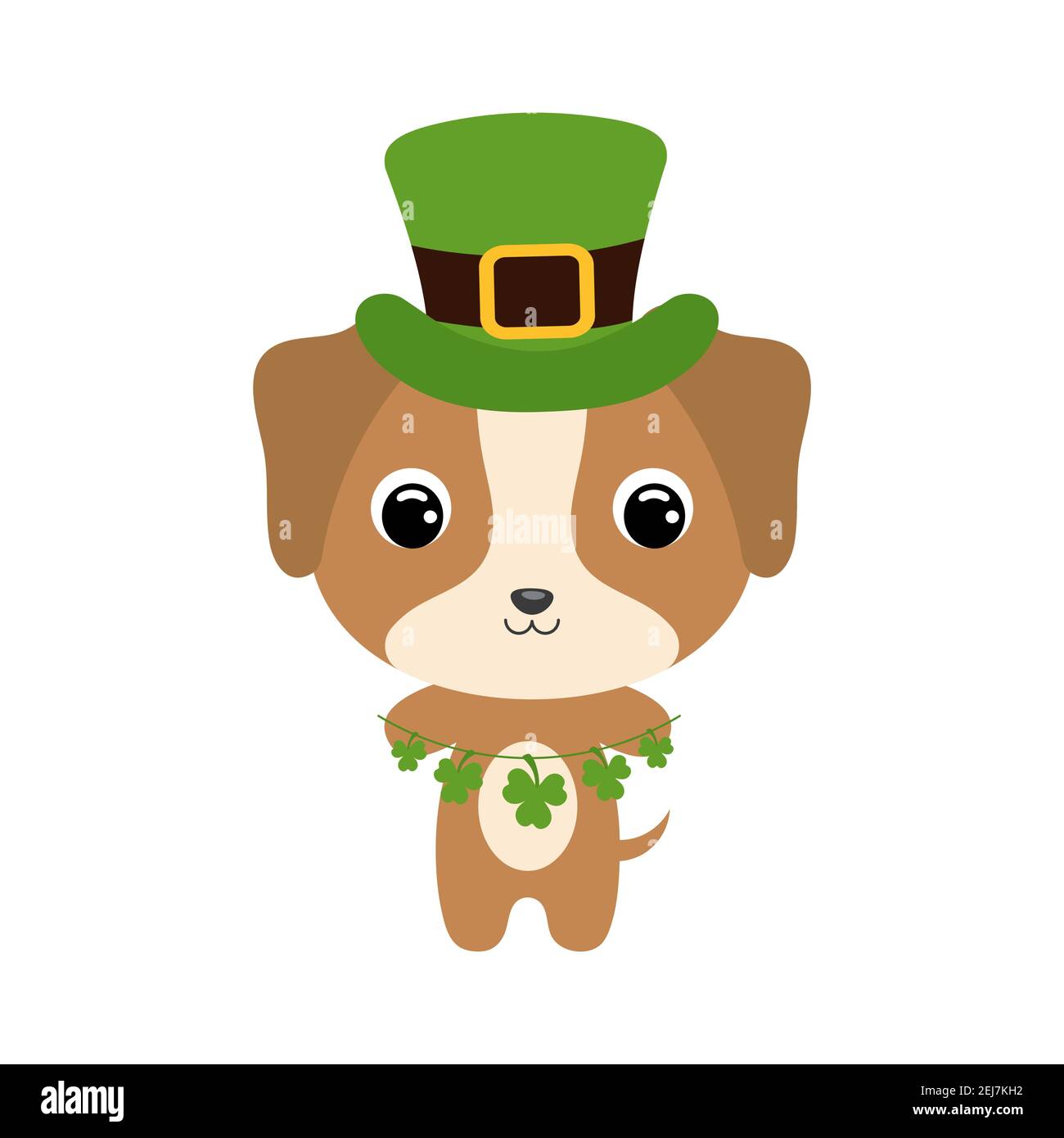 Cute dog in green leprechaun hat. Cartoon sweet animal with clovers ...