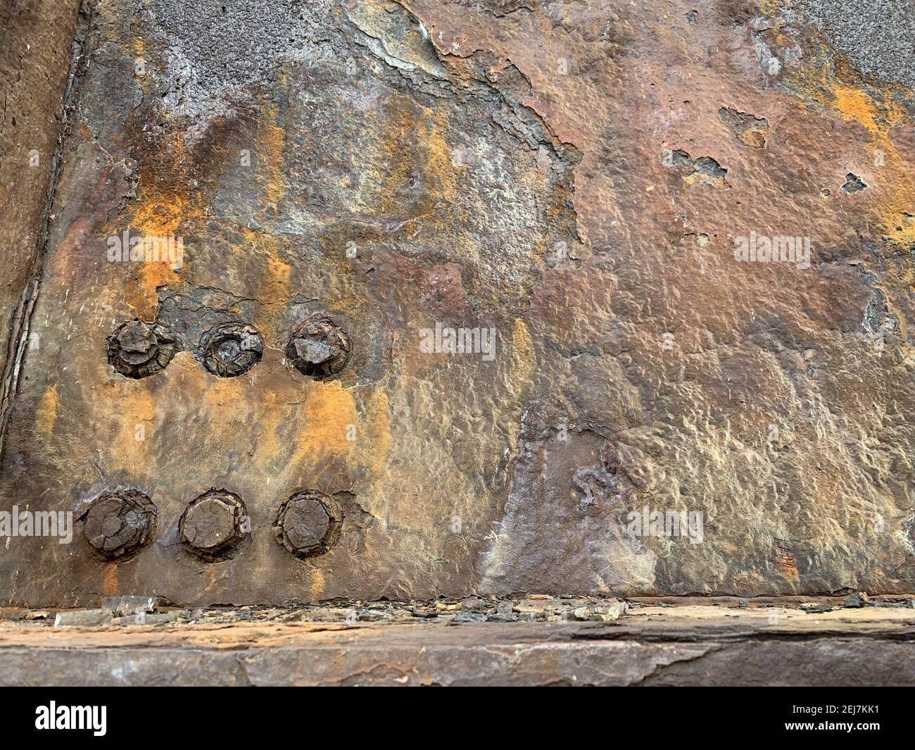 Closeup shot of colorful oxidized metal texture from a railroad train ...