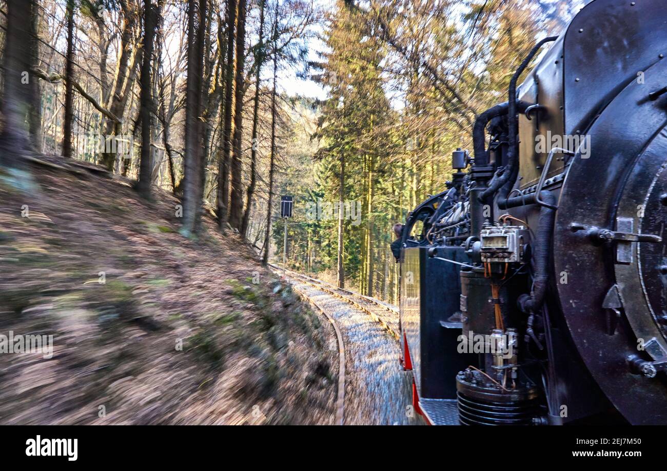 Steam locomotive at high speed in a curve. Dynamics through motion blur ...
