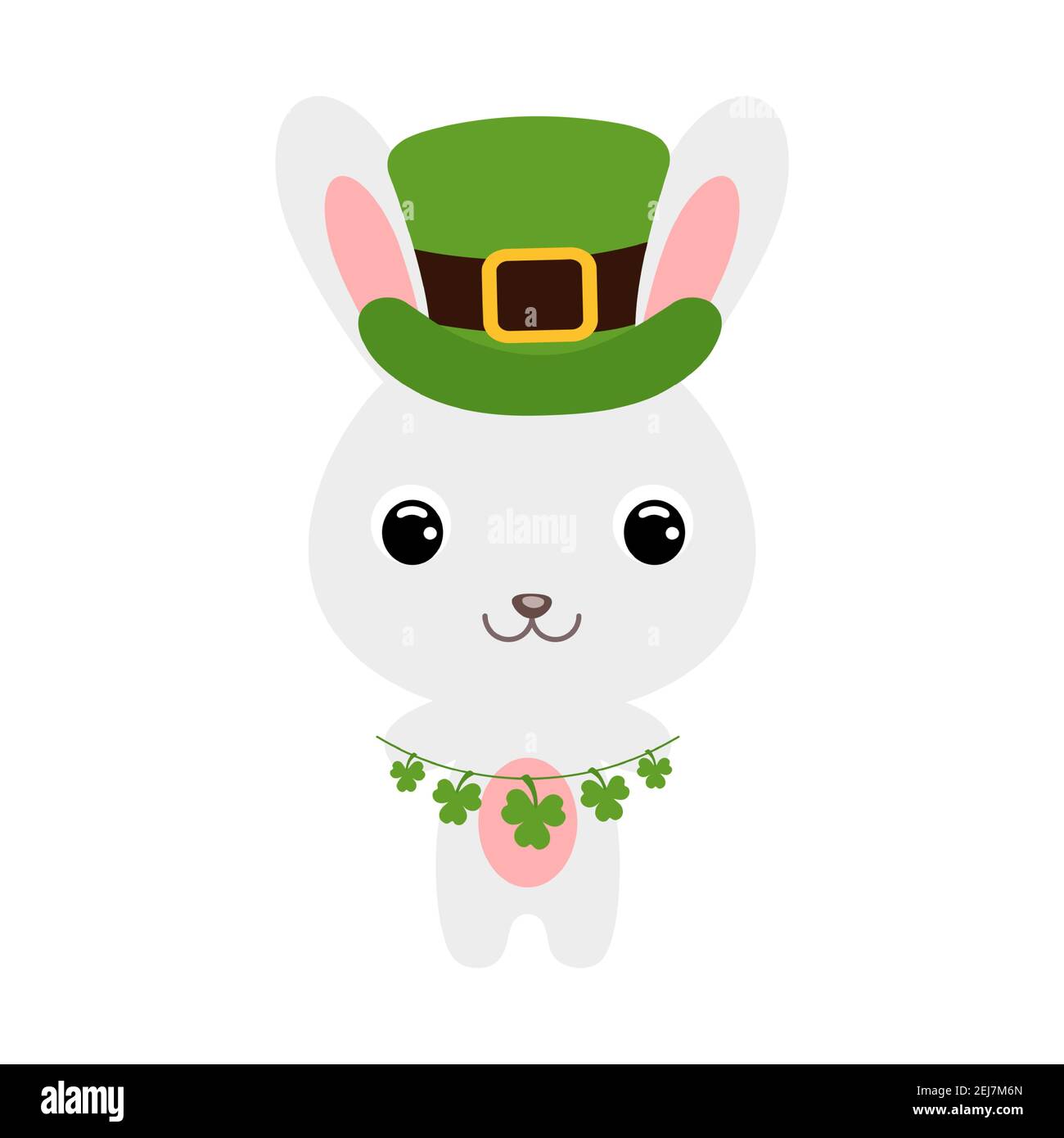 Cute rabbit in green leprechaun hat. Cartoon sweet animal with clovers ...