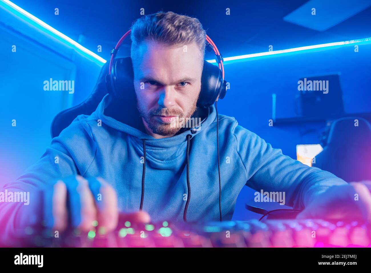 Streamer professional cyber sport gamer playing online computer game ...