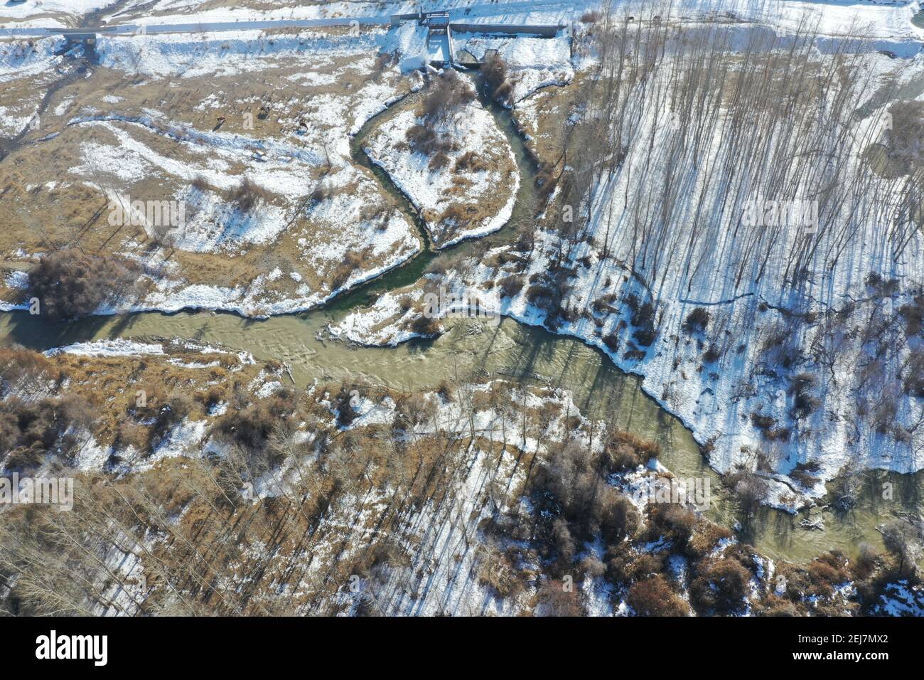 Aerial photos show the section of the Bortala River start melting in ...