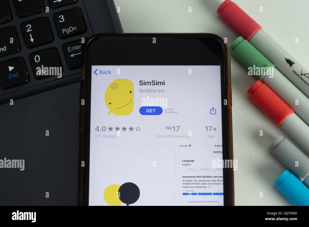 New York, USA - 17 February 2021: SimSimi mobile app icon on phone ...