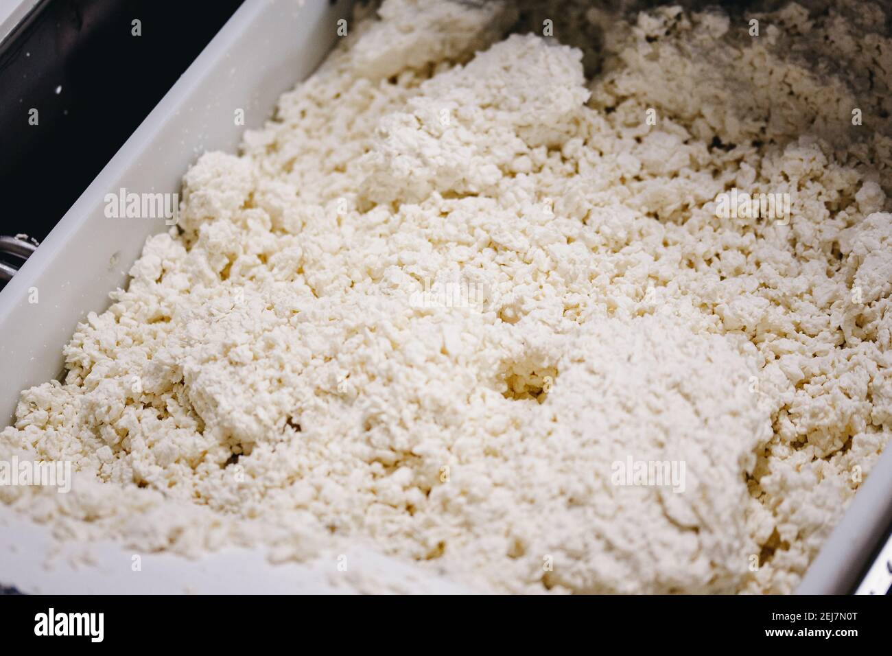 White cottage cheese texture, dairy production top view Stock Photo - Alamy