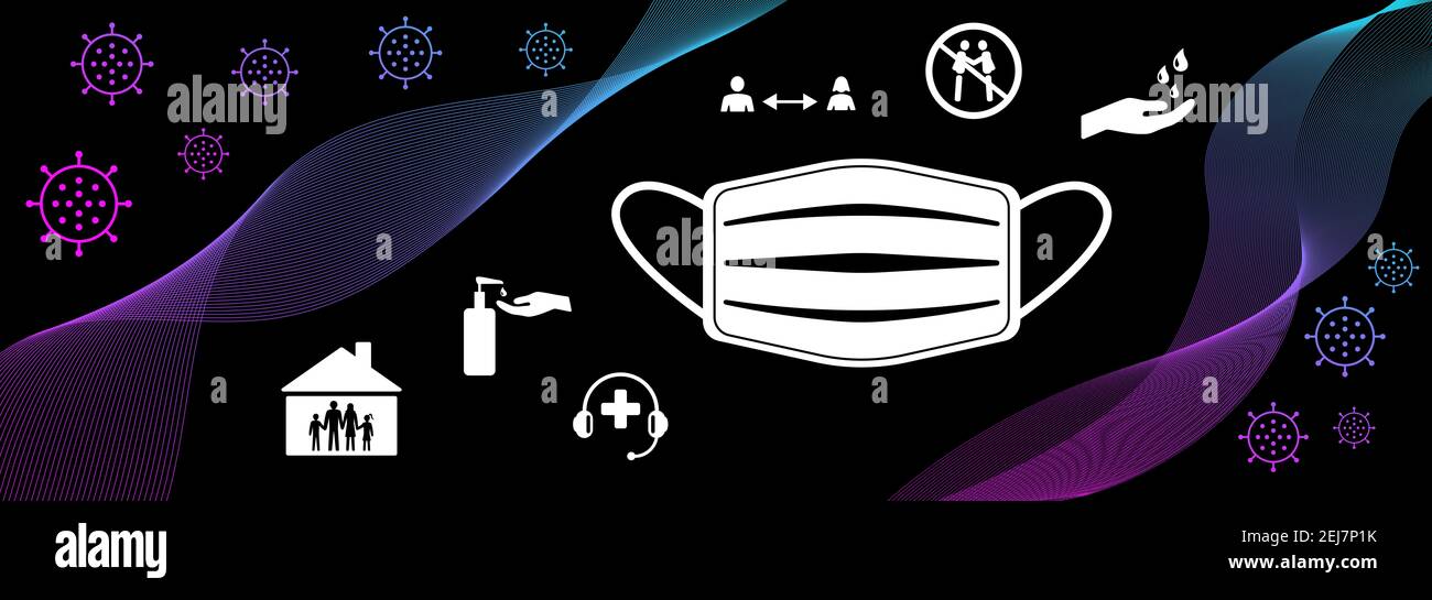 Illustration of protective measures against virus contamination on dark ...