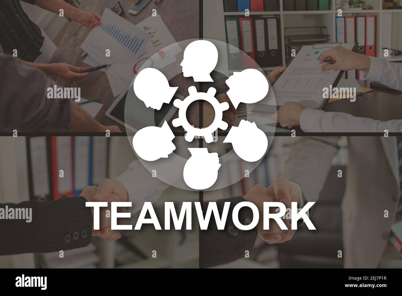 Teamwork concept illustrated by pictures on background Stock Photo - Alamy