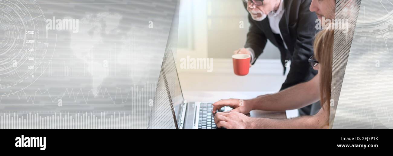 Business people working together in office, light effect. panoramic ...