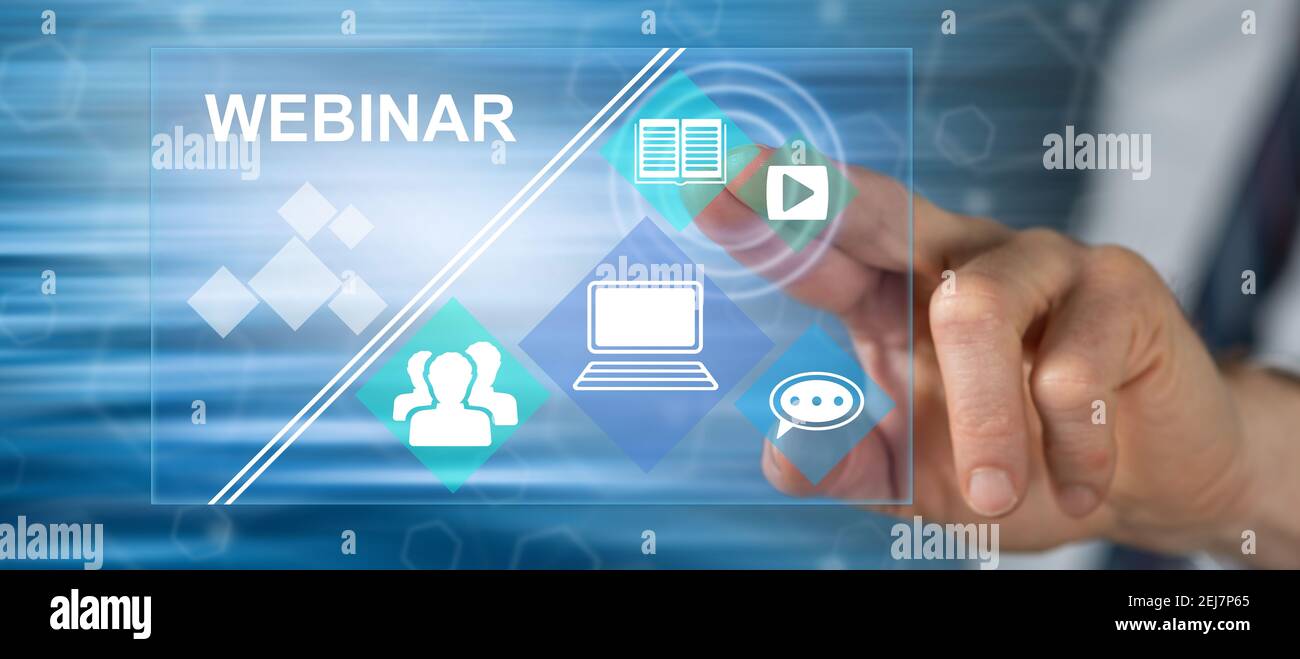 Man touching a webinar concept on a touch screen with his finger Stock ...
