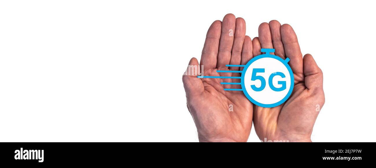 Hands holding a 5G sign isolated on white; Concept of 5G Stock Photo ...