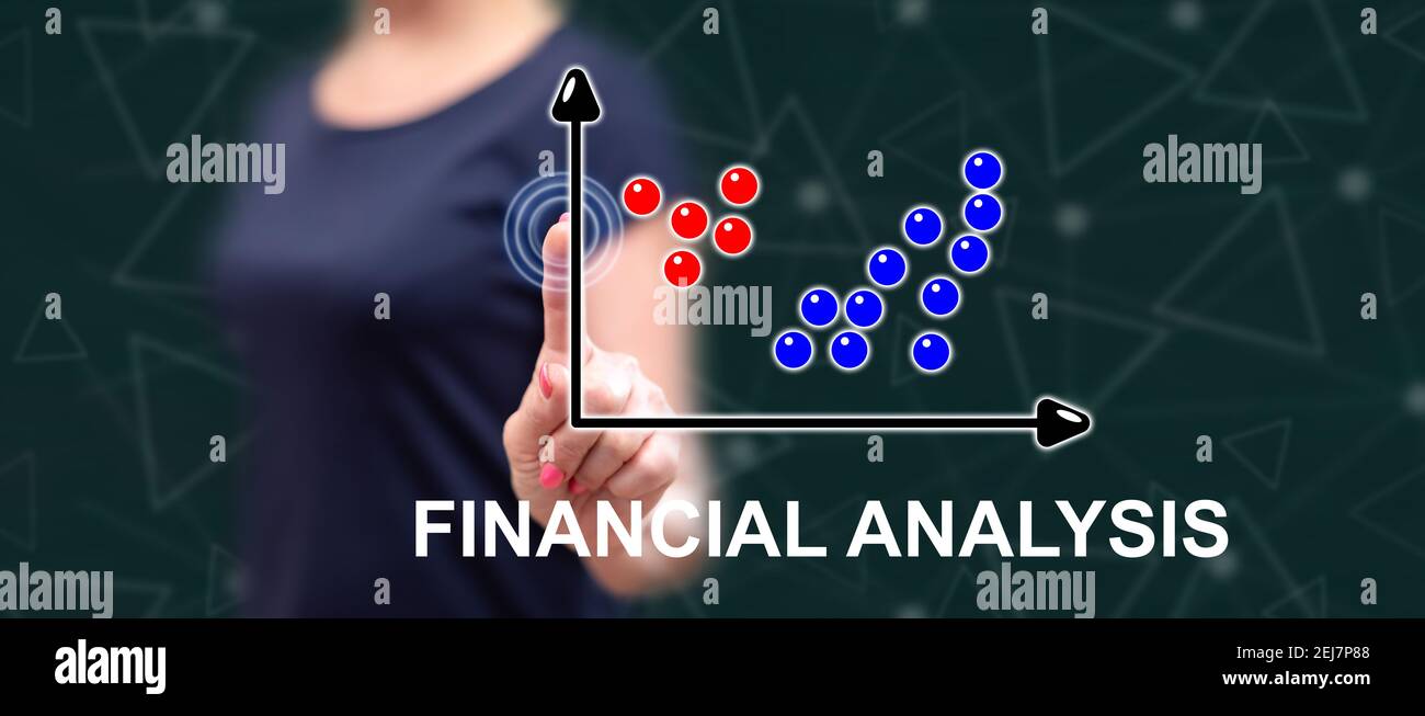 Woman touching a financial analysis concept on a touch screen with her ...