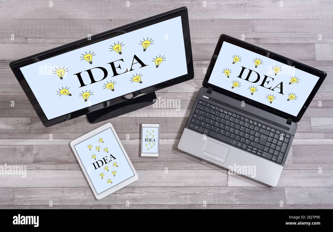 Idea concept shown on different information technology devices Stock ...