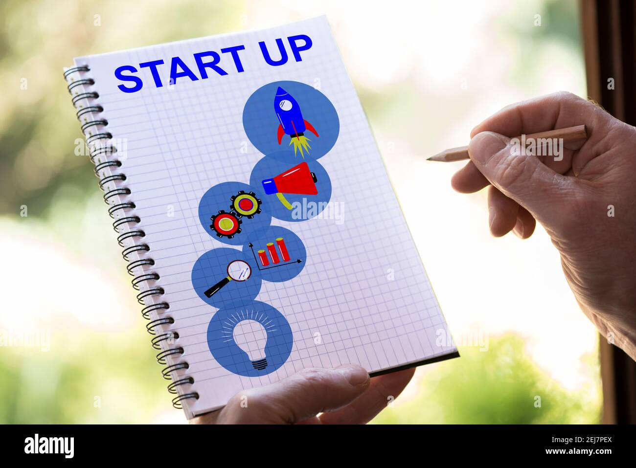 Hand drawing start up concept on a notepad Stock Photo - Alamy