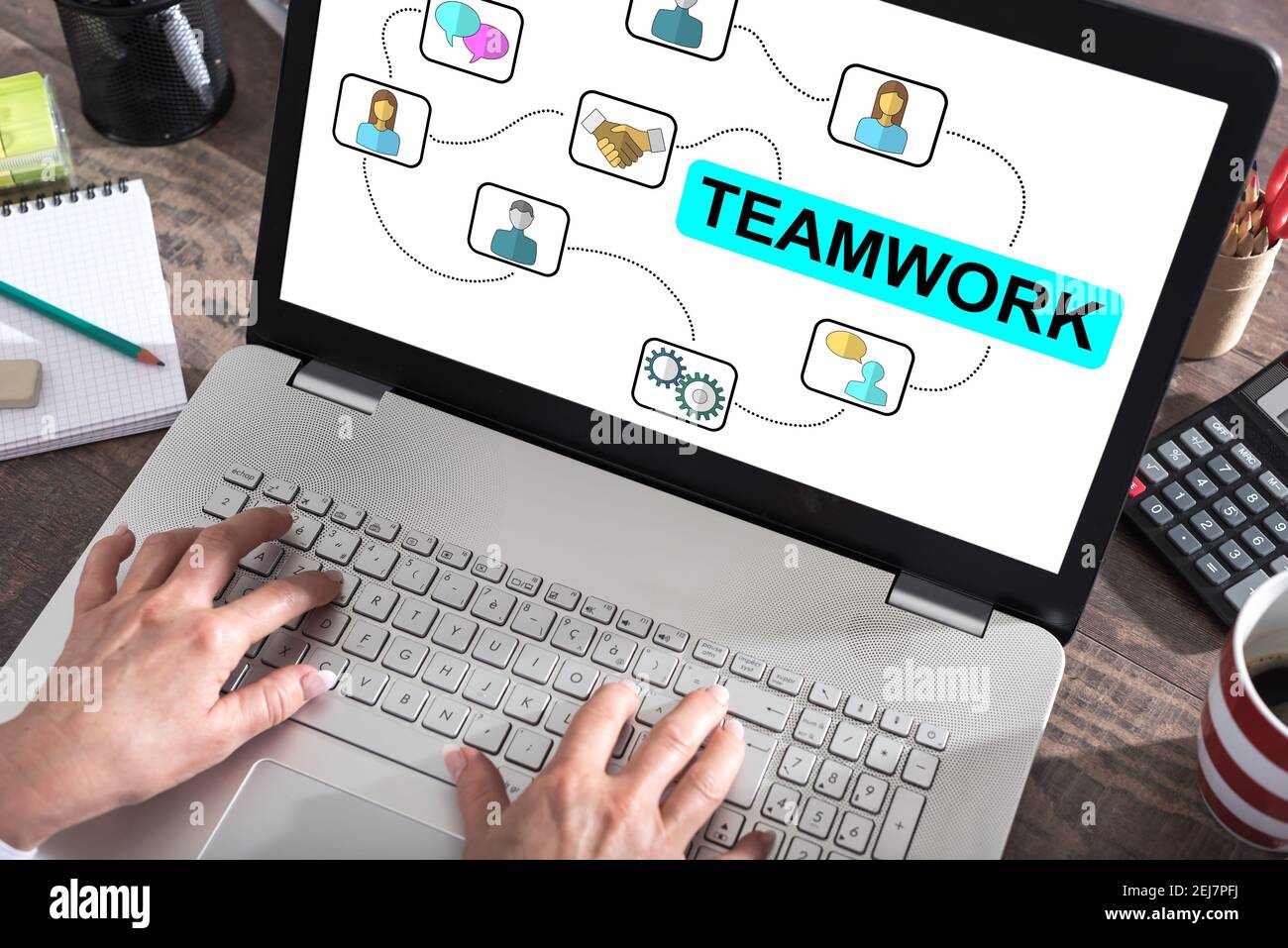 Teamwork concept shown on a laptop screen Stock Photo - Alamy