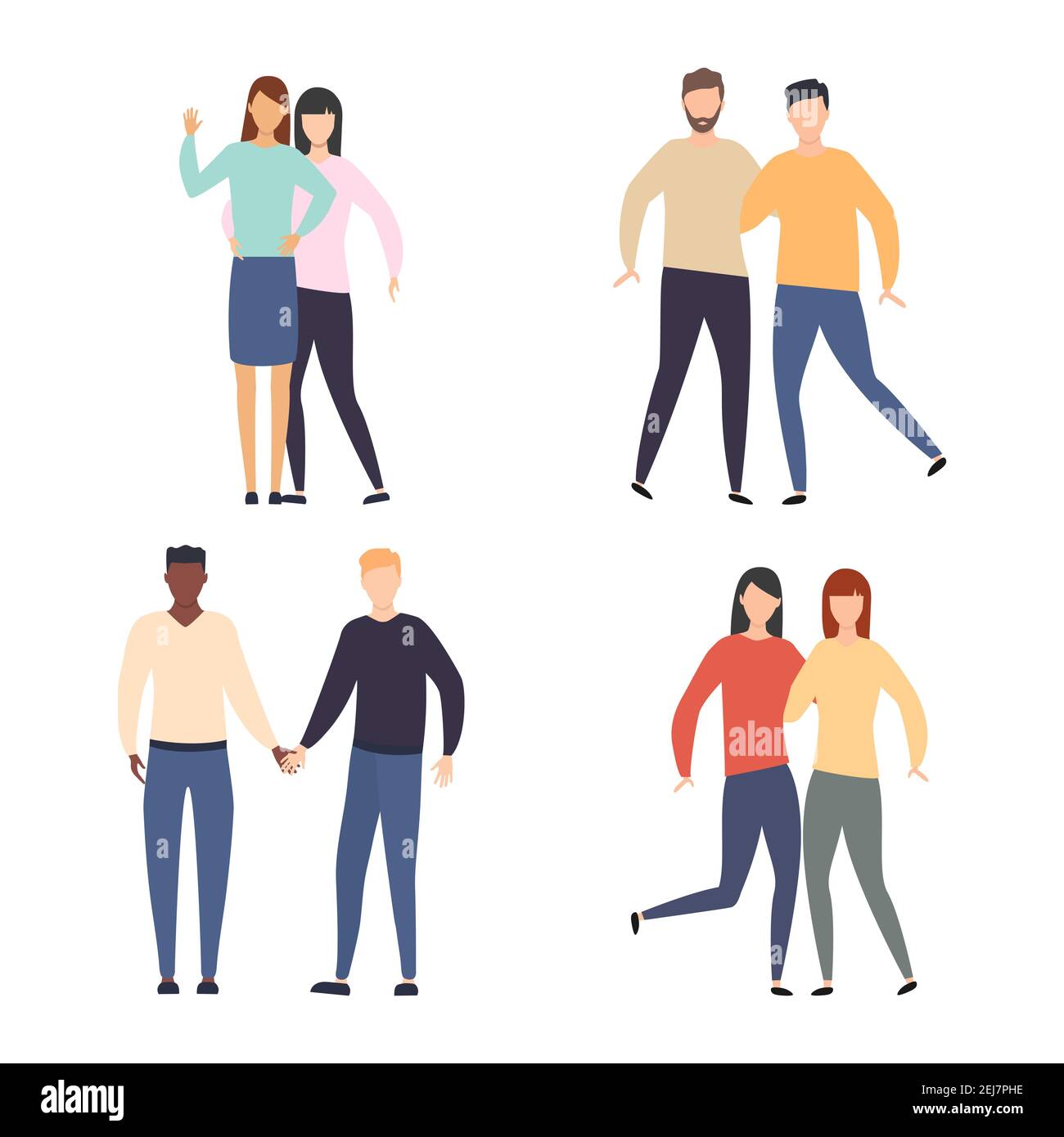 LGBT couple set. Young multicultural girls and boys in love. Romantic ...