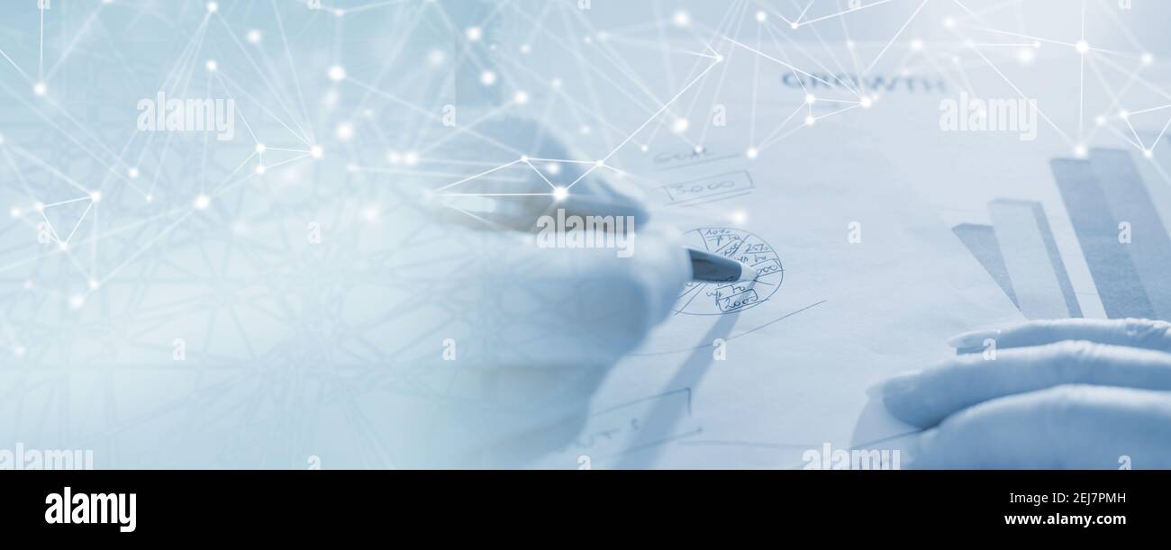 Hand pointing a pen on a diagram, closeup. multiple exposure Stock ...