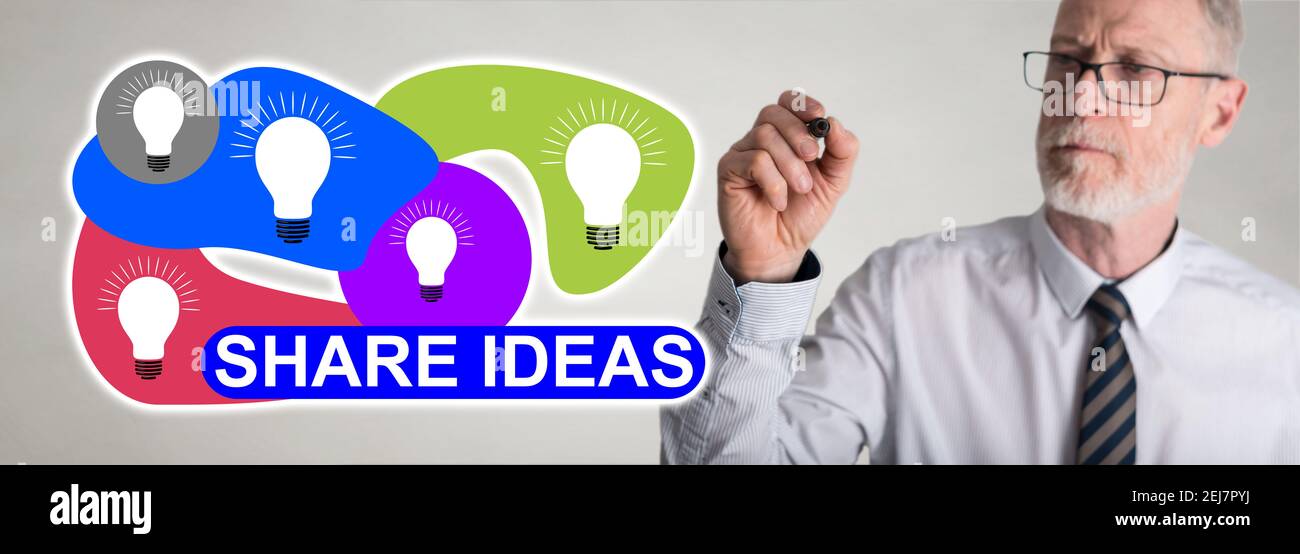 Share ideas concept drawn by a businessman Stock Photo - Alamy