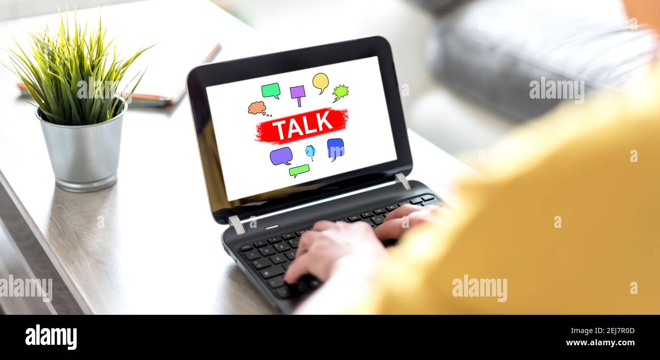 Laptop screen displaying a talk concept Stock Photo - Alamy