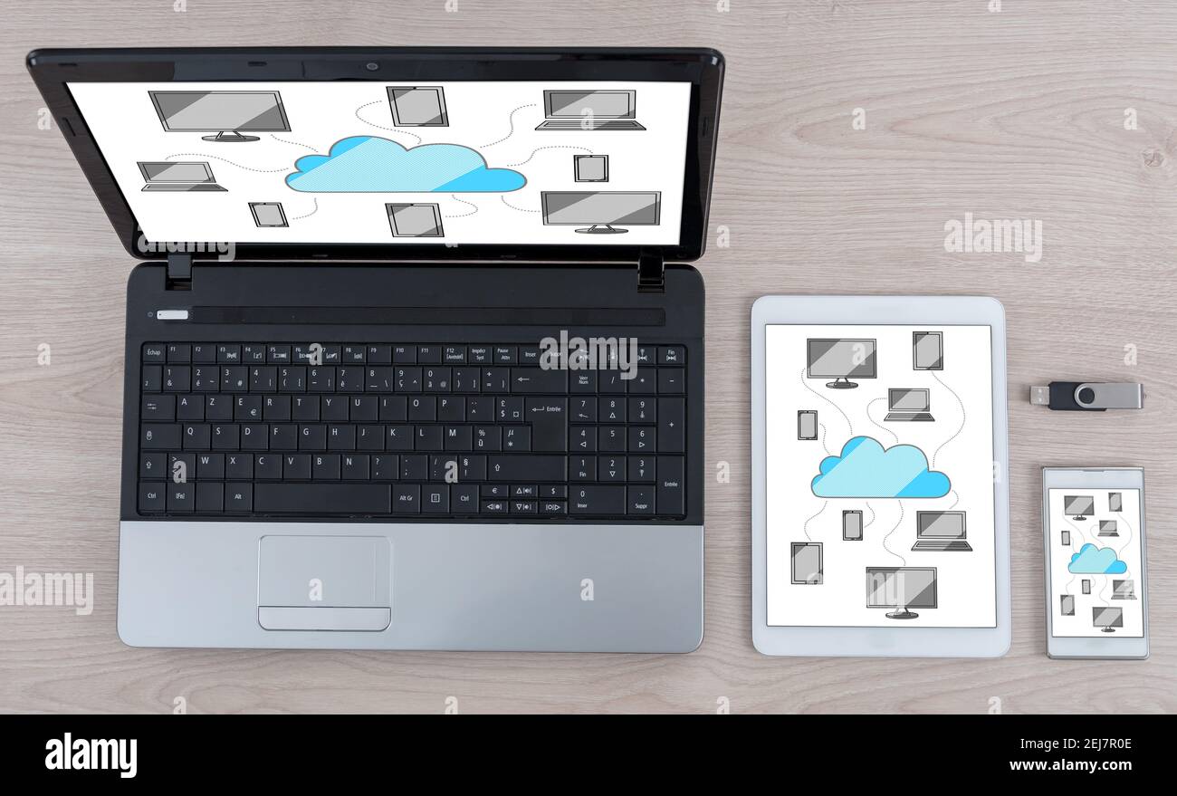 Cloud computing concept shown on different information technology ...