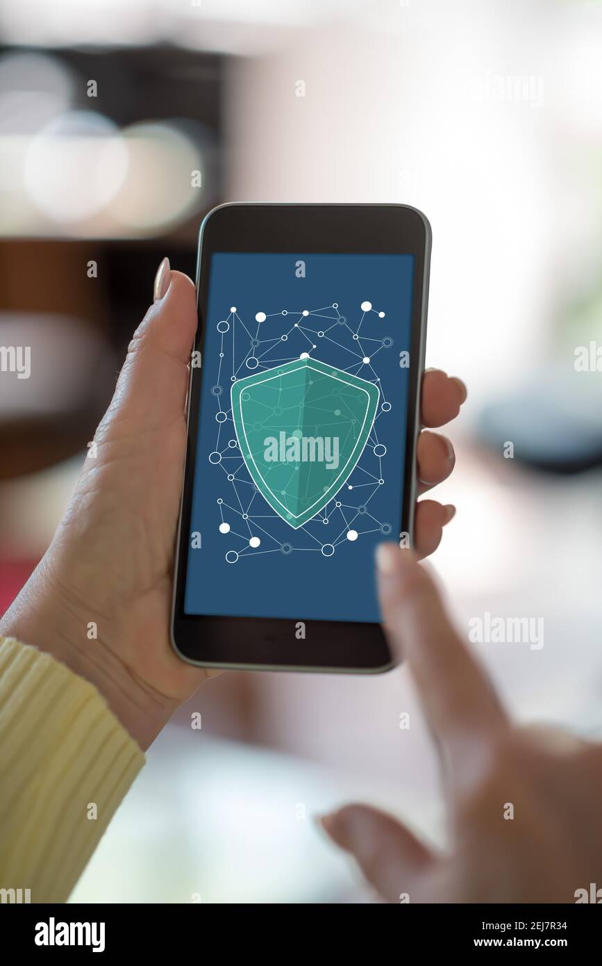 Smartphone screen displaying a network safety concept Stock Photo - Alamy