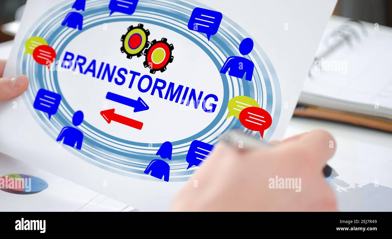 Hands holding a paper showing a brainstorming concept Stock Photo - Alamy