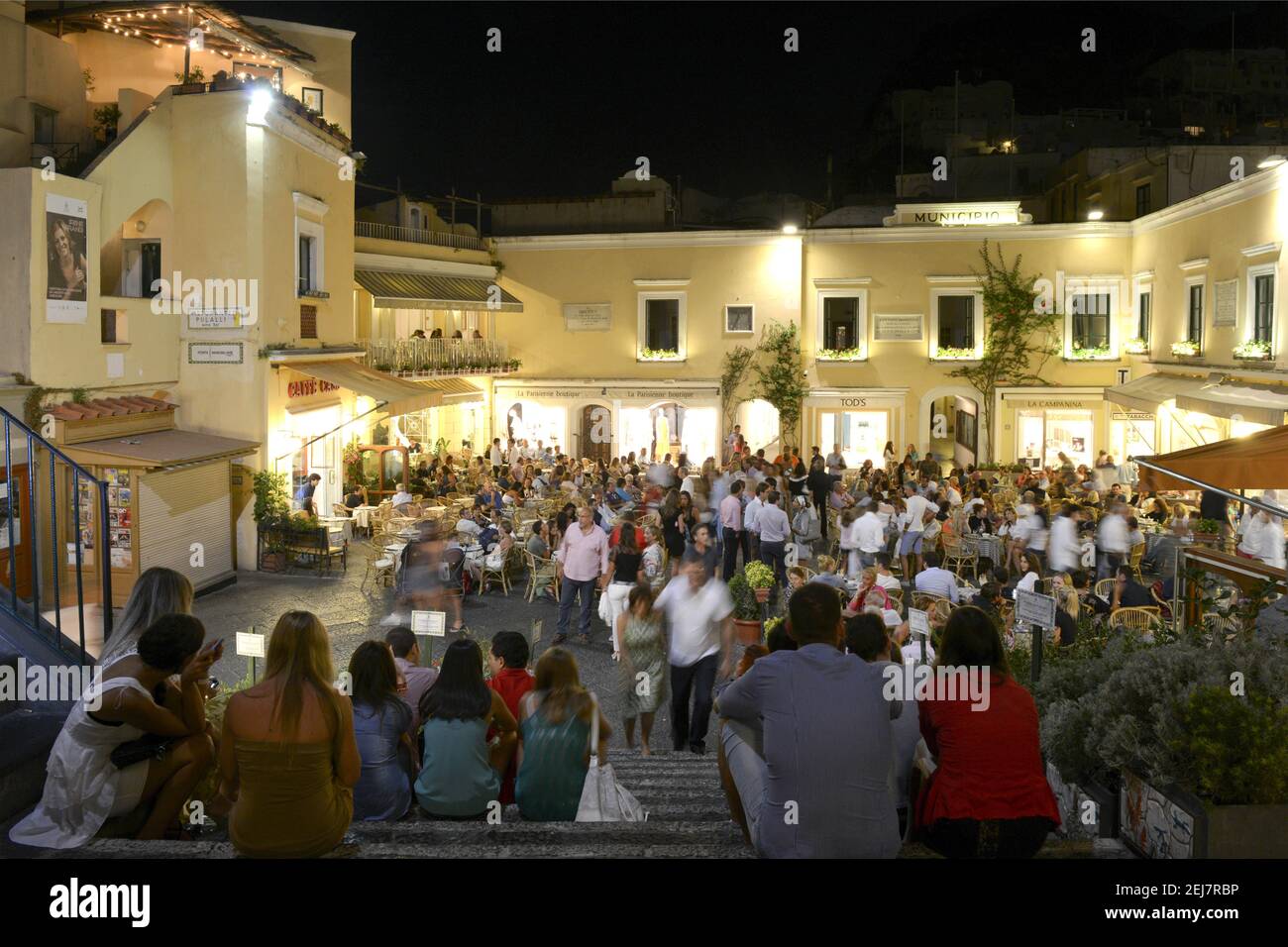 Italy, Capri : Capri Island - La Piazzetta - nightlife at Piazza ...