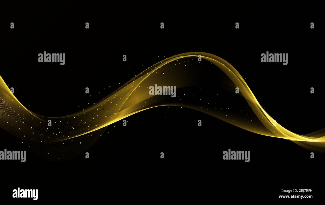 Abstract smooth shiny color golden wave design element with gold ...