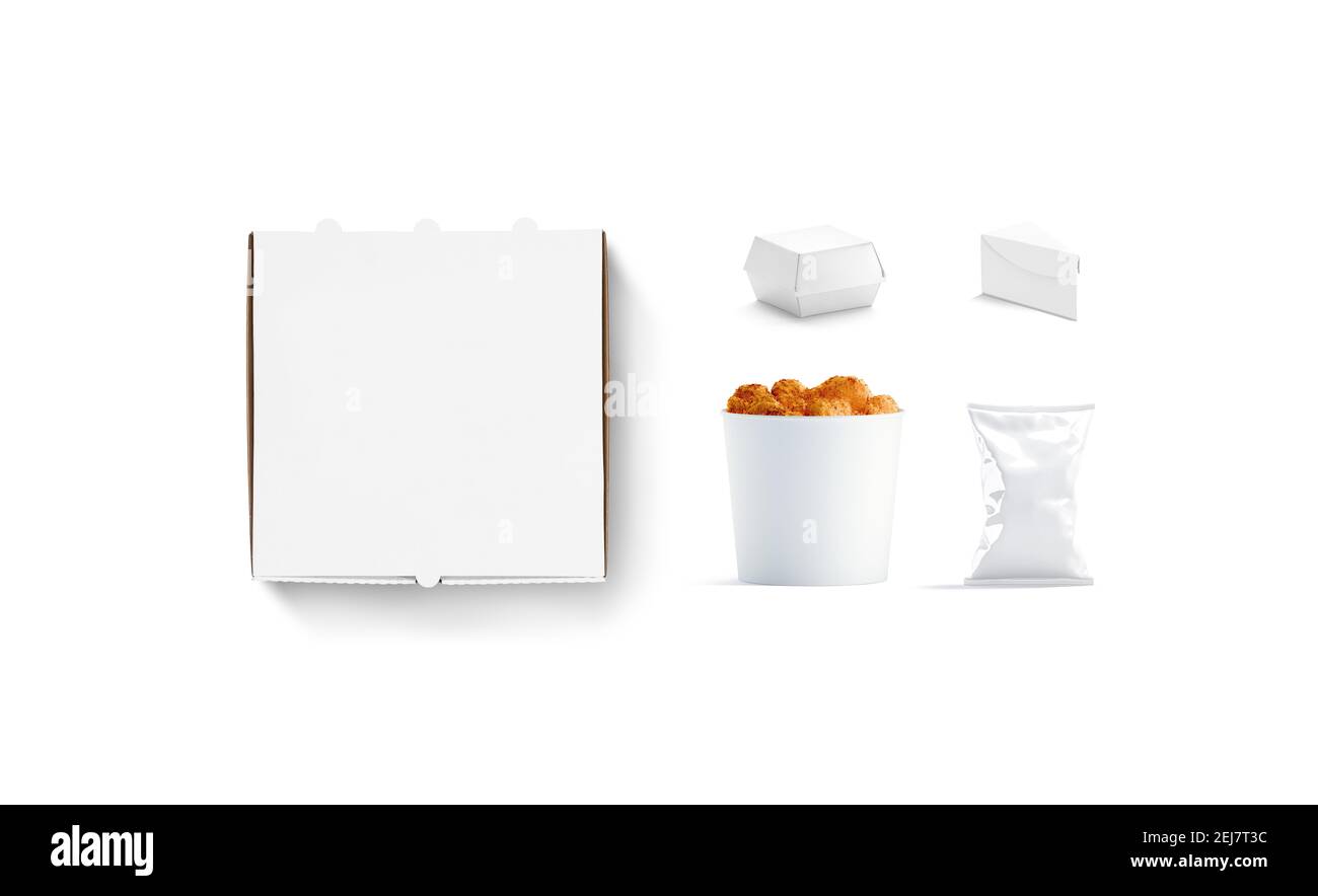Blank white cardboard fast food packs set mockup, 3d rendering. Empty ...