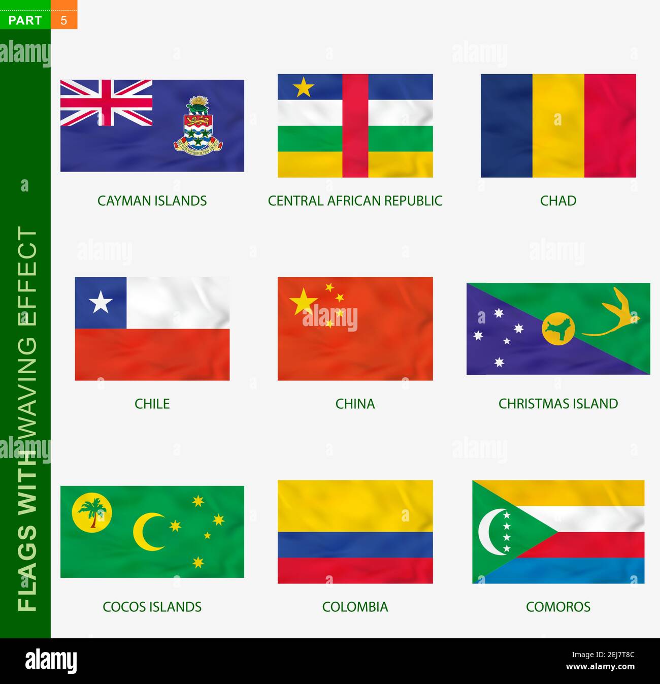 Set of flag with waving effect, national flag with texture. Vector flag ...