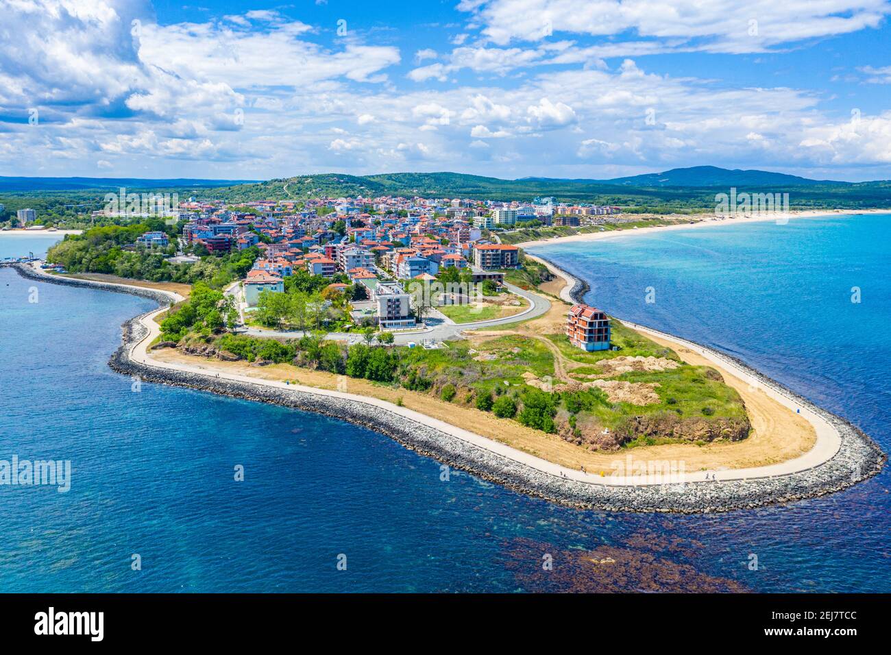 Aerial view of Bulgarian seaside town Primorsko Stock Photo - Alamy