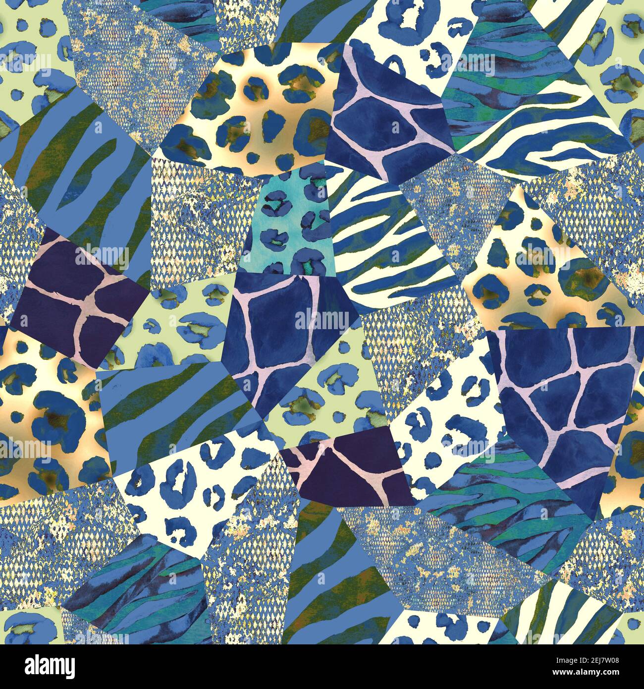 Trendy imitation sewn pieces of fabric in patchwork style. Watercolour ...
