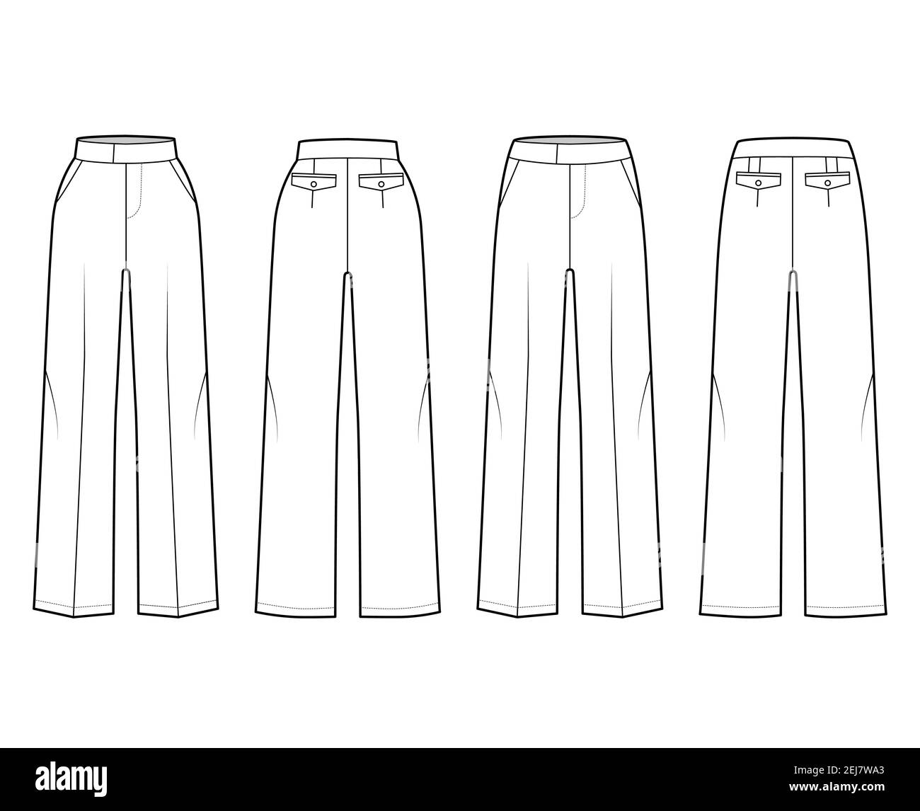 Set of Pants tailored technical fashion illustration with extended ...
